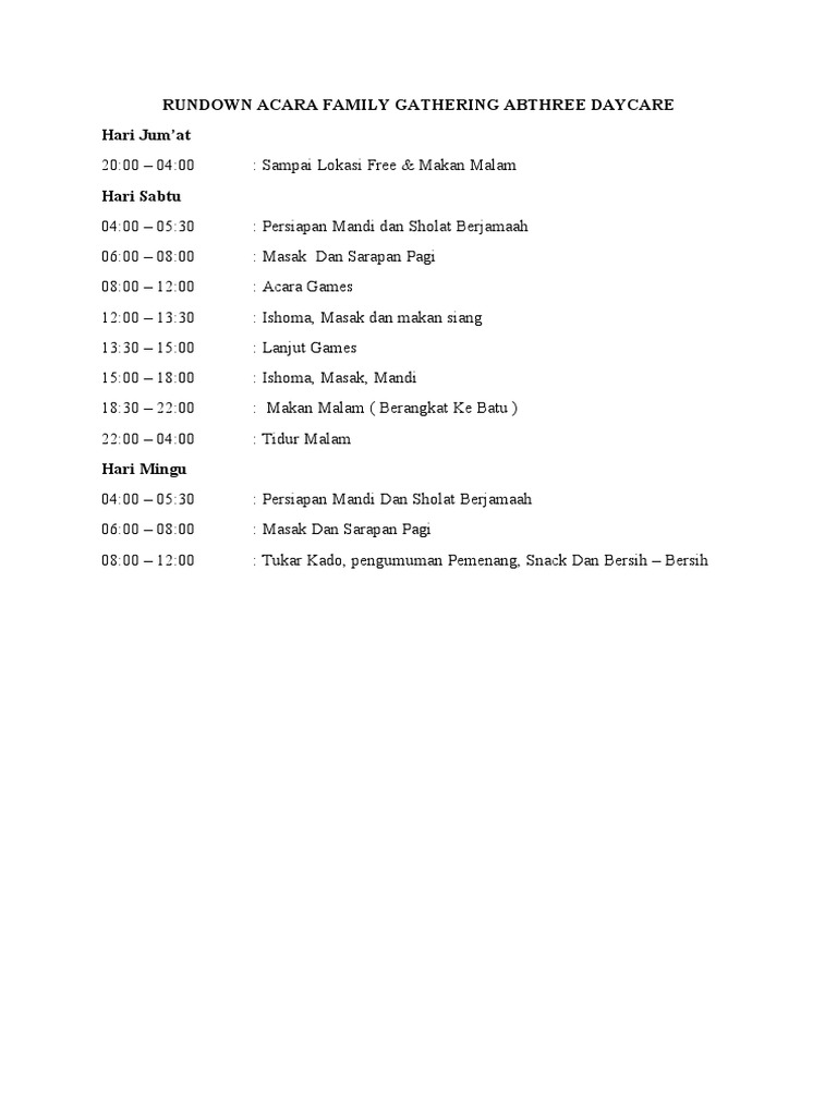 Random Acara Family Gathering Abthree Daycare | PDF