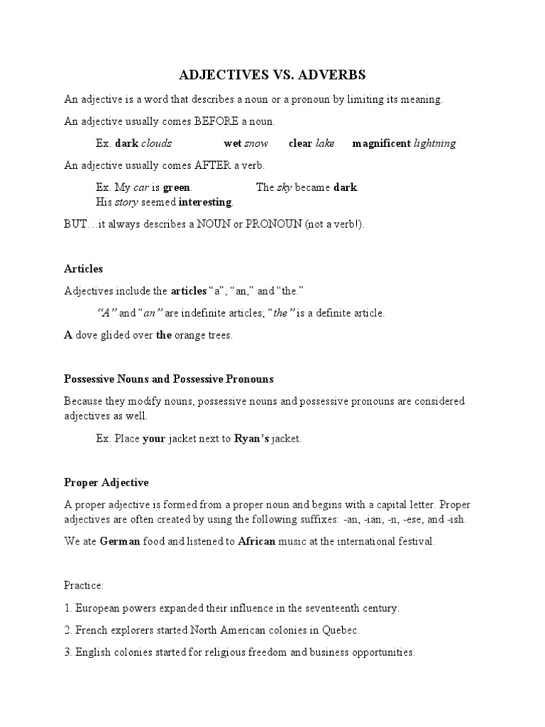 Adverbs Vs Adjectives Practice | PDF