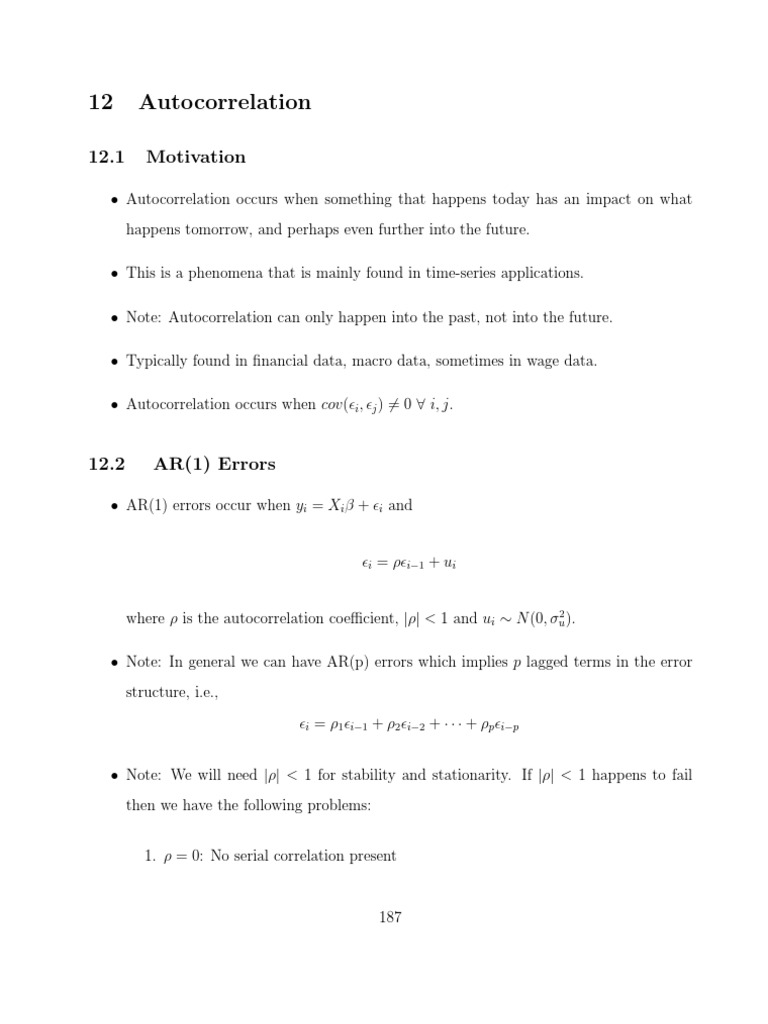 Auto Correlation | PDF | Autocorrelation | Errors And Residuals
