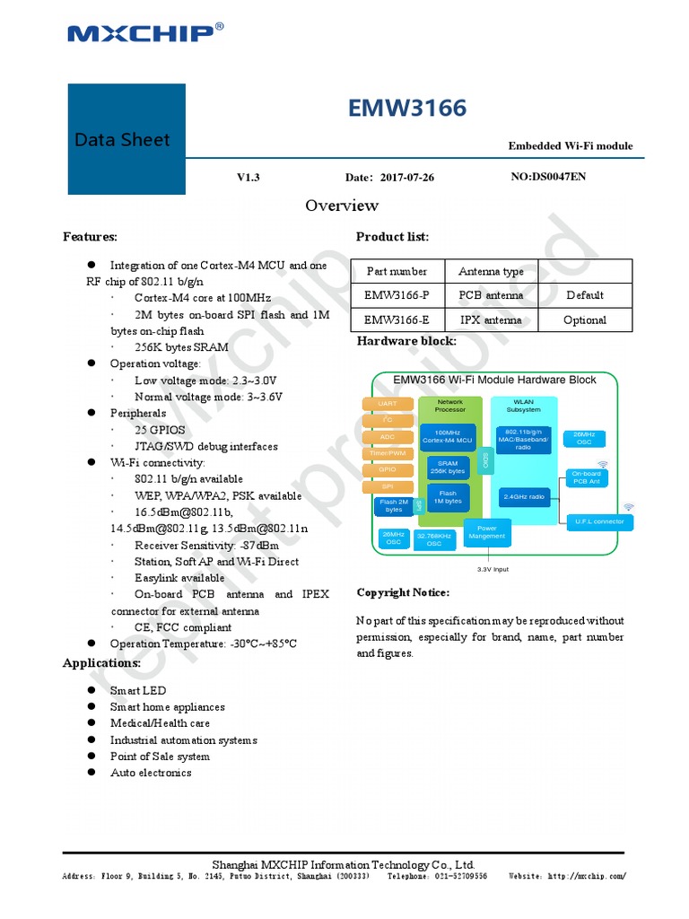 Ds0047en Emw3166 V1.3 | PDF | Electrostatic Discharge | Microcontroller