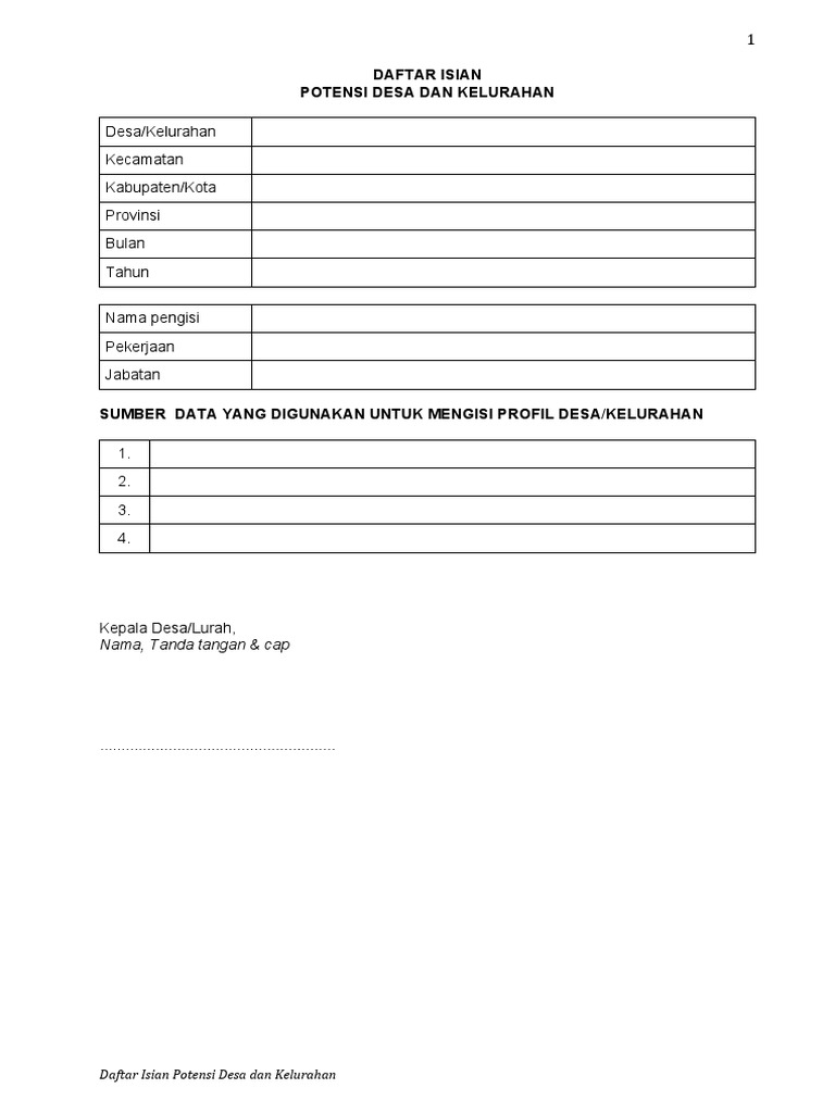 Form Potensi Desa | PDF