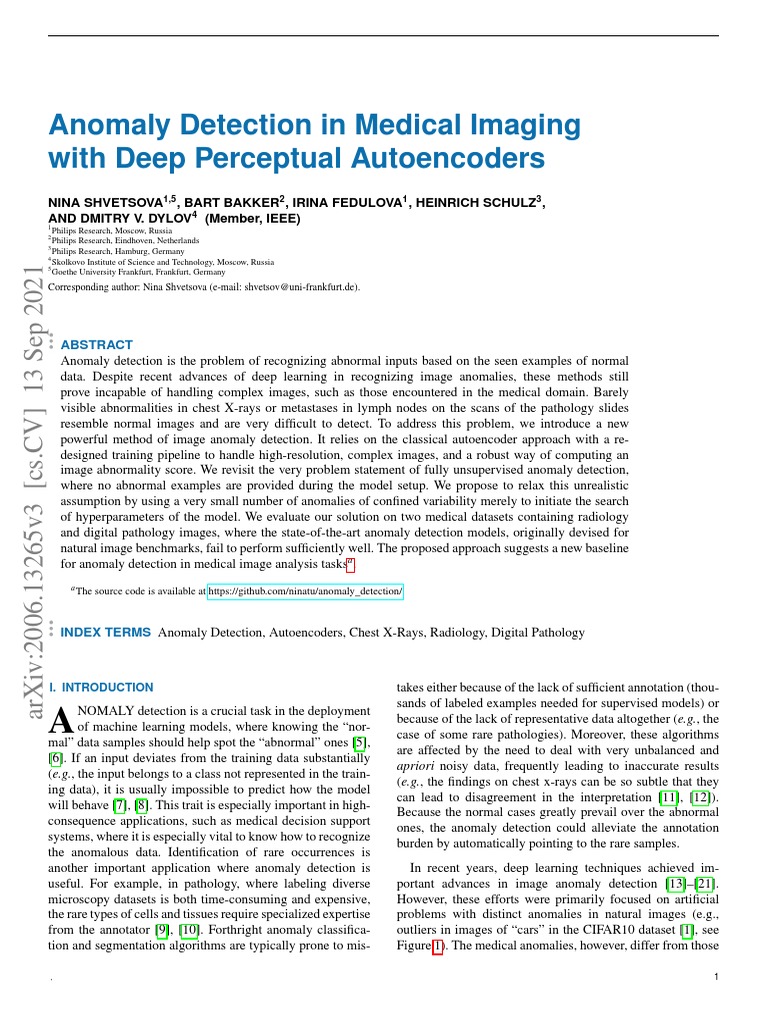 Anomaly Detection in Medical Imaging With Deep Perceptual Autoencoders ...