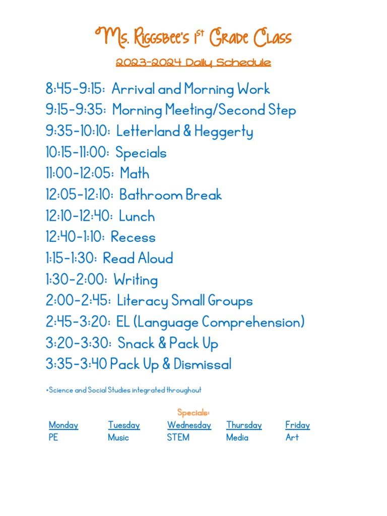 Class Schedule 2023-2024 | PDF