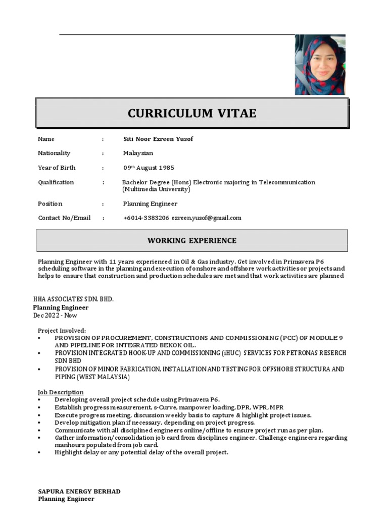 Ezreen CV Planning Engineer | PDF