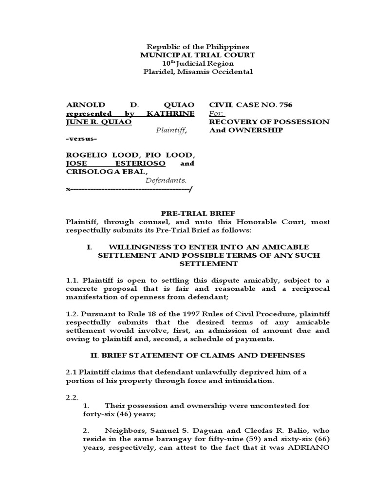 Pre Trial Brief1 | PDF | Law