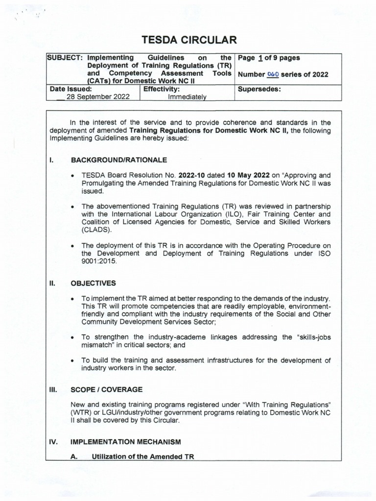 TESDA Circular No. 060-2022 | PDF | Business