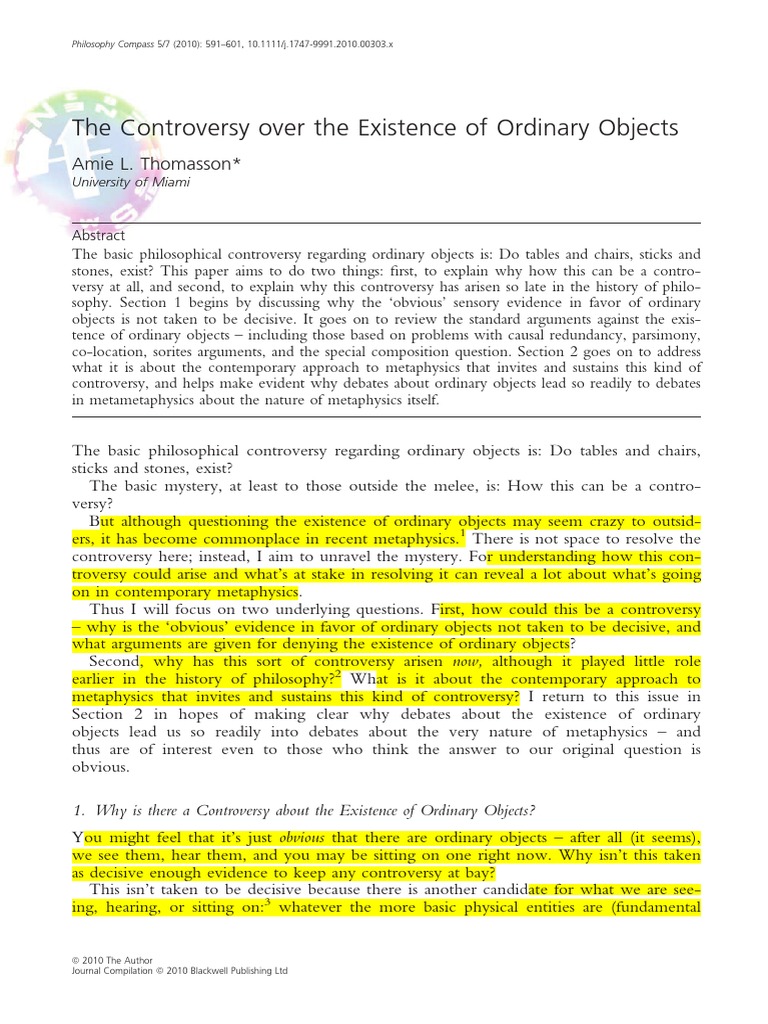 Thomasson 2010 The Controversy Over The Existence of Ordinary Objects ...