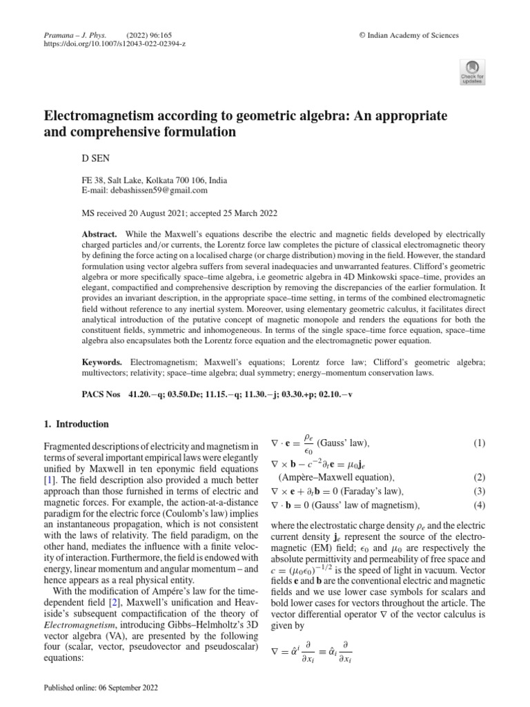 Electromagnetismaccording To Geometric Algebra An Appropriate And Comprehensive Formulation Pdf