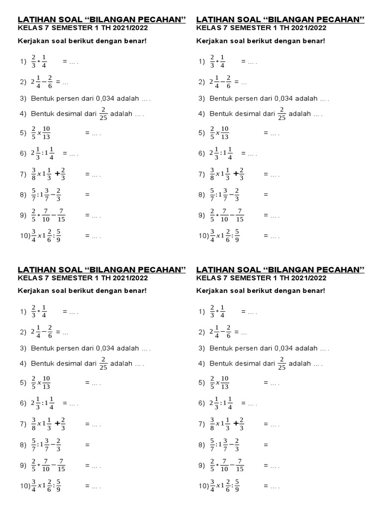 Latihan Soal Bilangan Pecahan | PDF