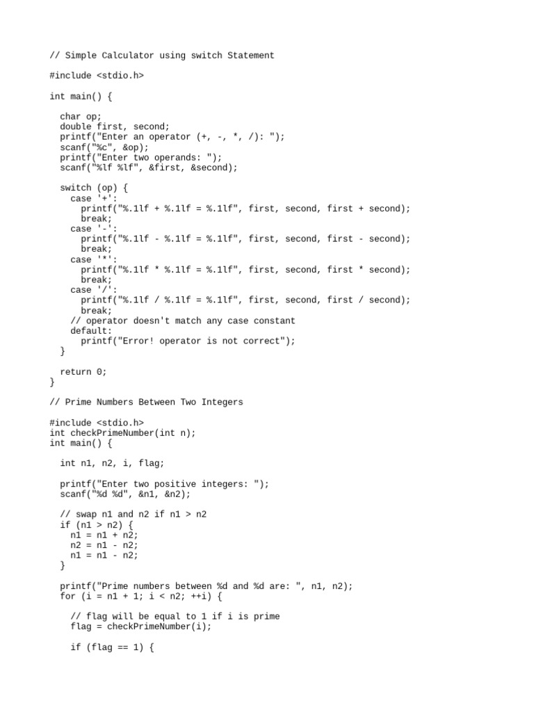 C Style Simple Calculator Basic Arithmetic, Prime and Armstrong Numbers | PDF | Mathematics ...
