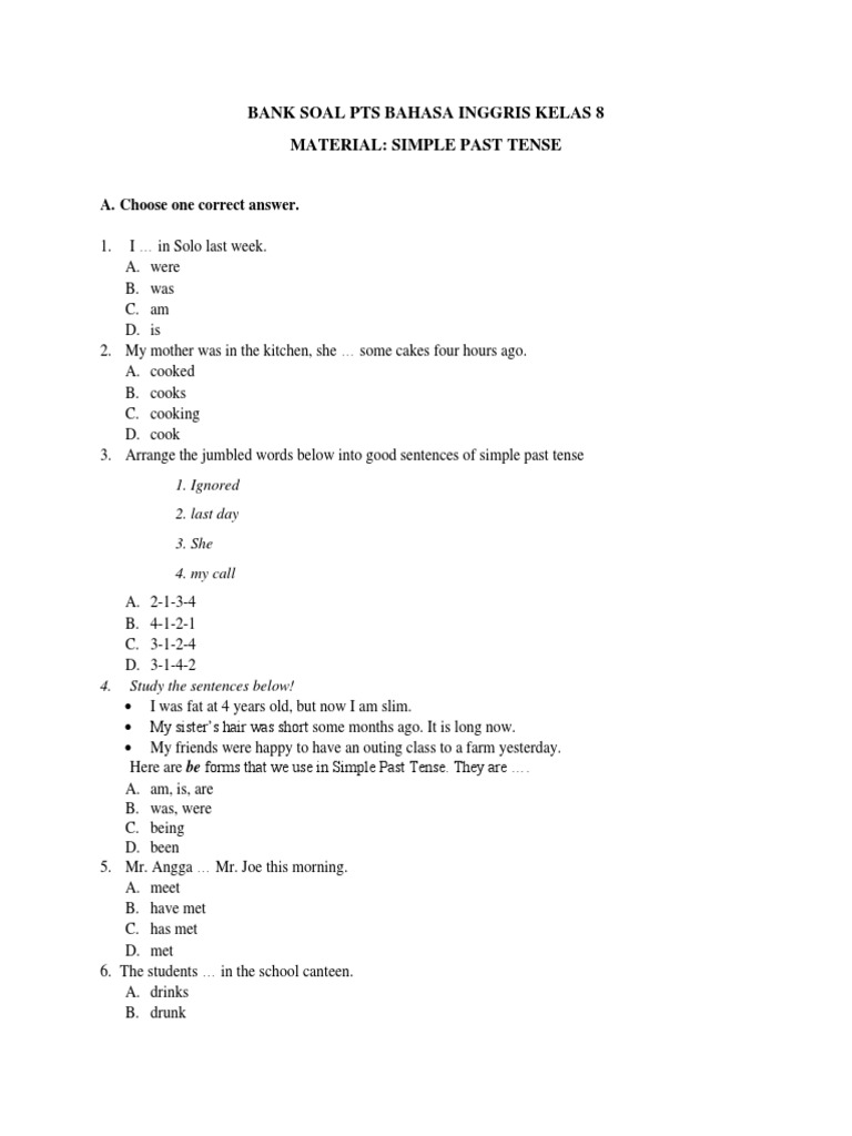 Bank Soal PTS Genap Bahasa Inggris Kelas 8 | PDF