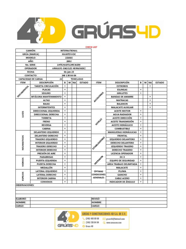 Checklist Titan 22 Ton Junio 2023 | PDF | Transporte | Vehículos de ruedas