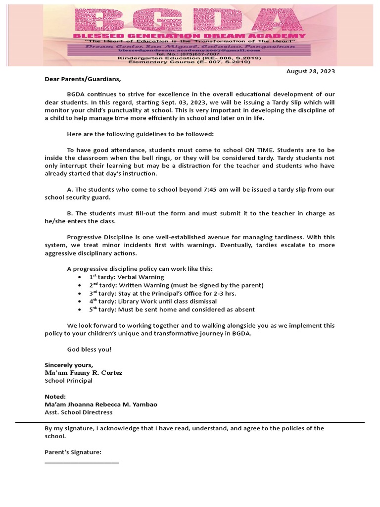 Letter for Tardy Slip | PDF