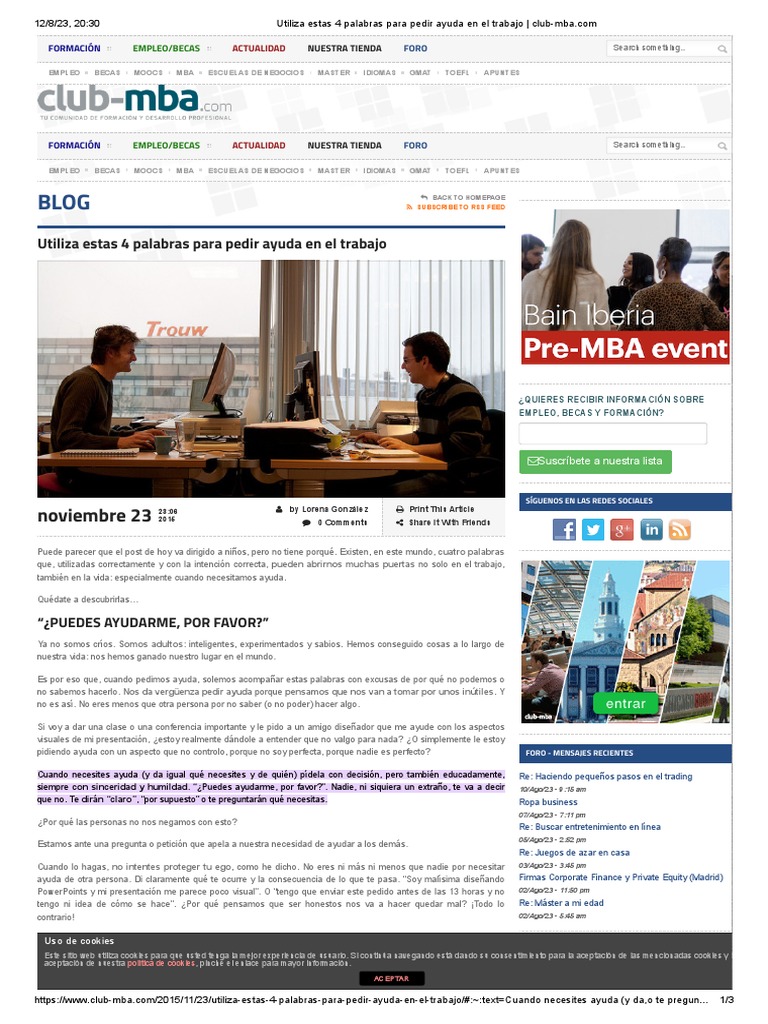 Utiliza Estas 4 Palabras para Pedir Ayuda en El Trabajo | PDF | Cookie HTTP