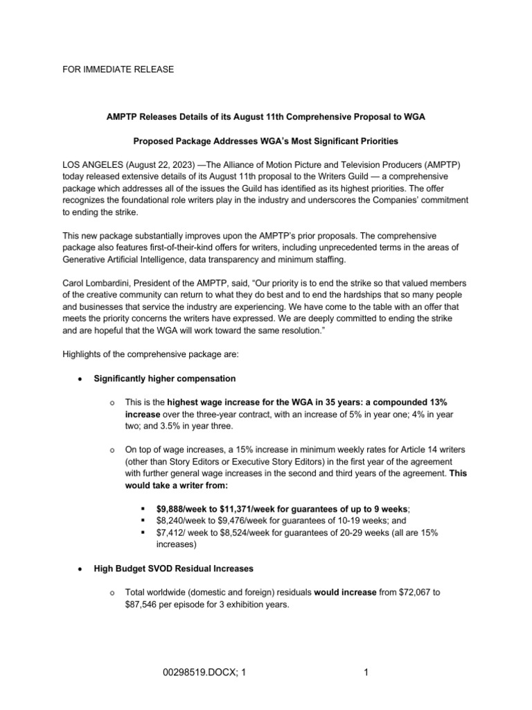 AMPTP's 2023 Proposal to WGA | PDF | Salary | Screenplay