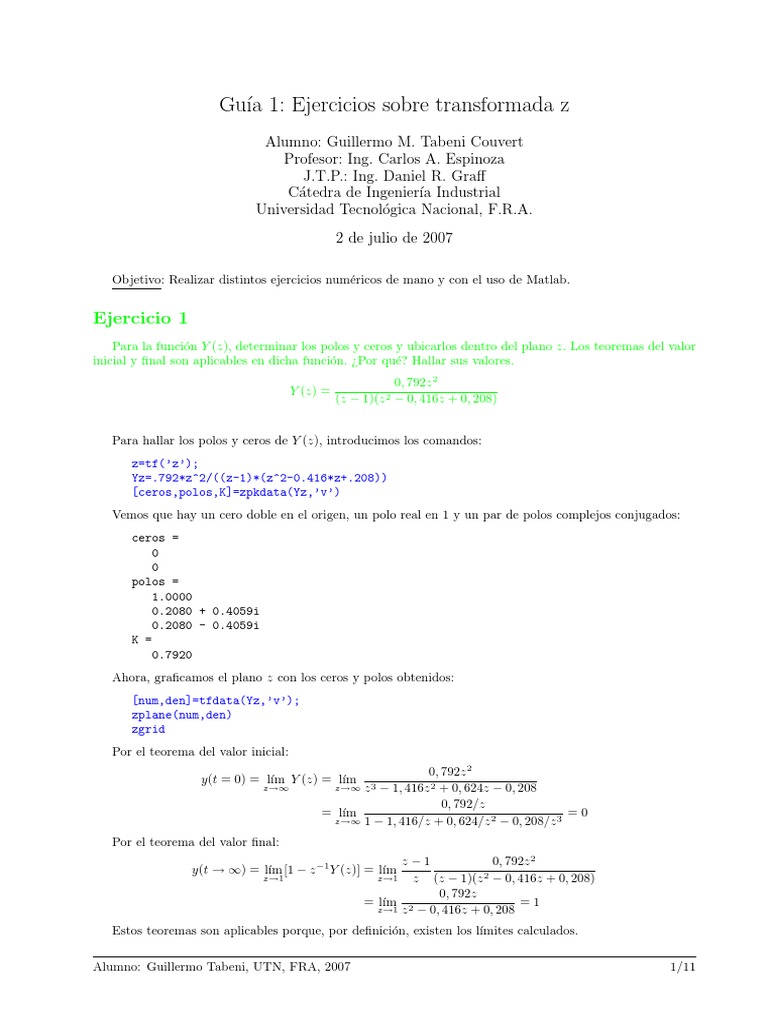 Guía 1 - Ejercicios Sobre Transformada Z | PDF | Relación de recurrencia | Análisis