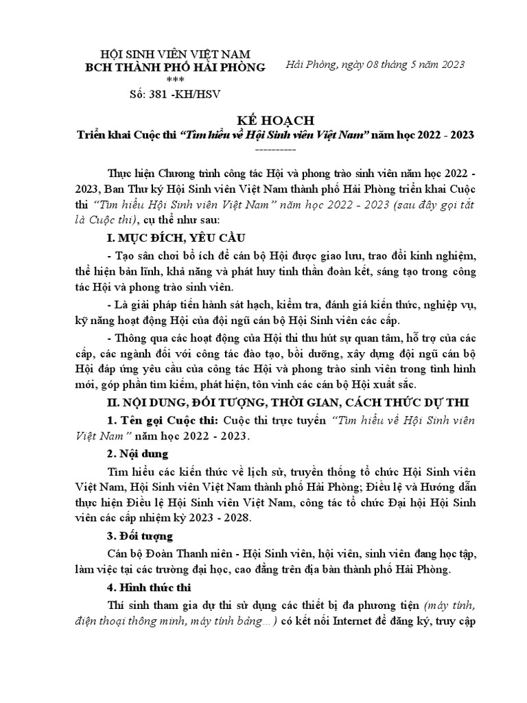 KH Cuoc Thi Tim Hieu HSVVN | PDF