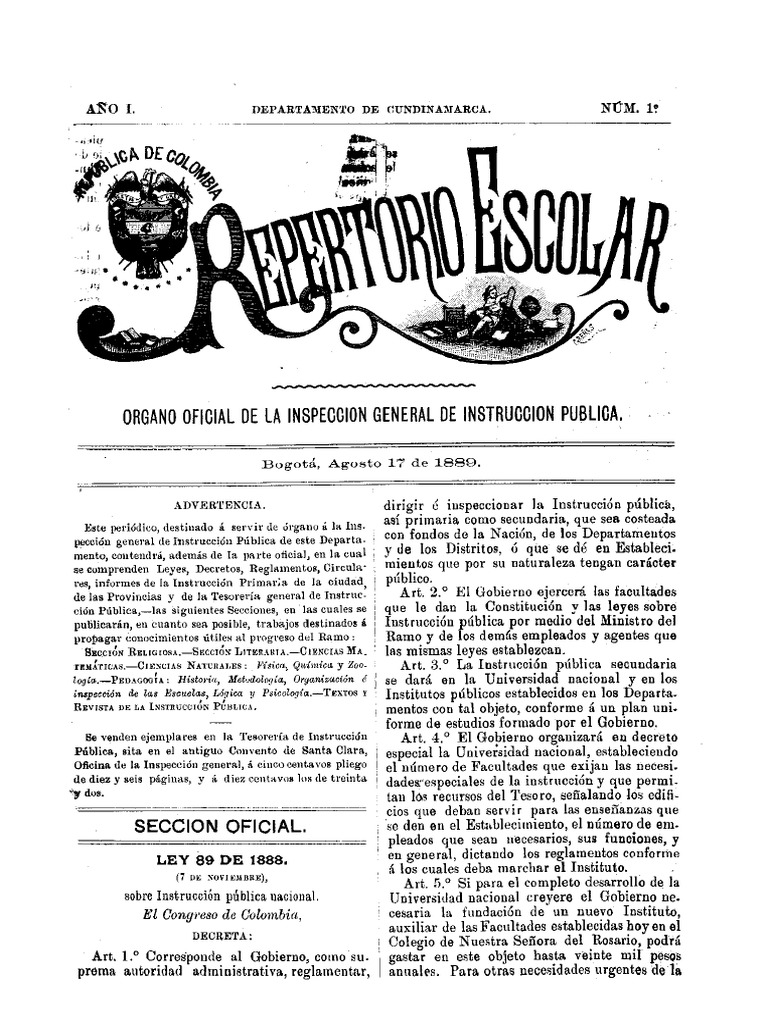 1889 - Repertorio Escolar. Año I. Número 1 | PDF