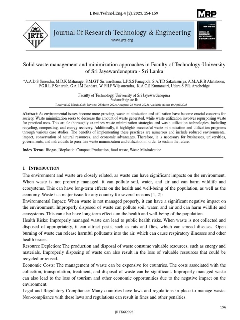 Solid Waste Management and Minimization Approaches in Faculty of ... Solid Waste Management and Minimization Approaches in Faculty of ...