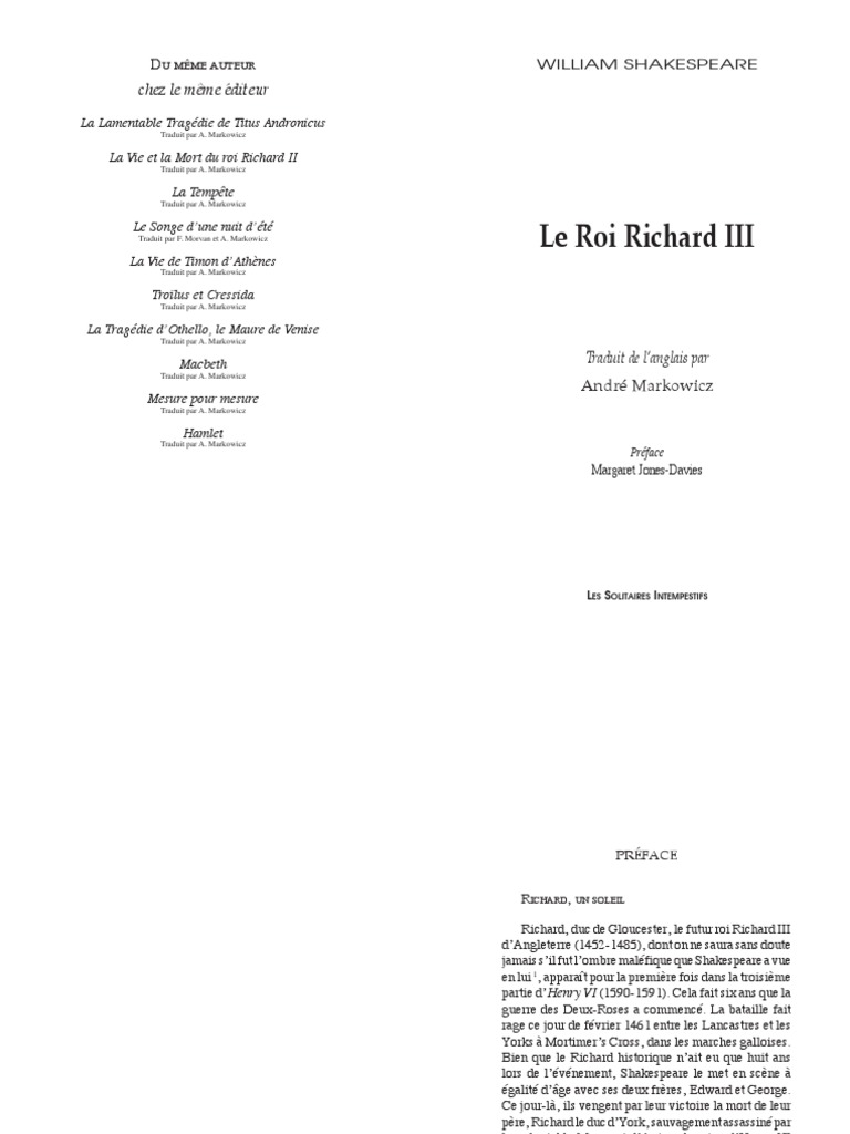 TX SHAKESPEARE RICHARD III Préface | PDF