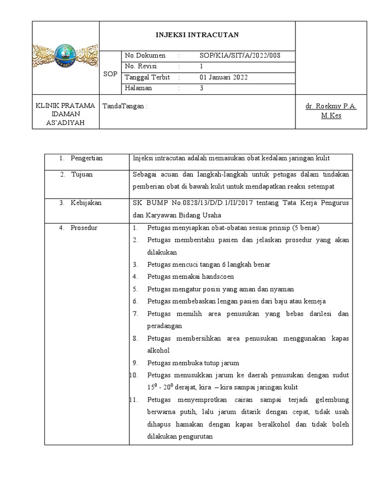 Sop Injeksi Intracutan | PDF | Pengembangan Diri | Sains & Matematika