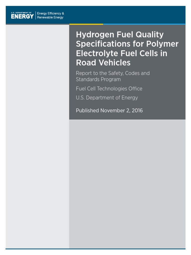 Hydrogen Fuel Quality Specifications Polymer Electrolyte Fuel Cells Road | PDF | Fuel Cell ...