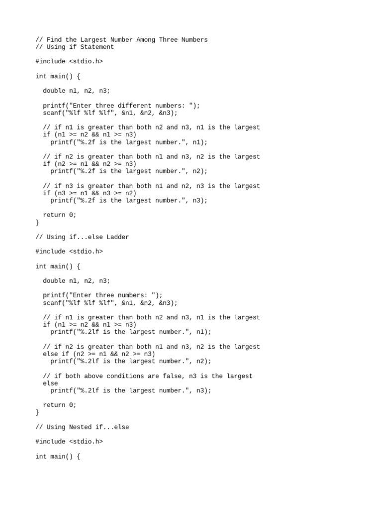 C Style Find The Largest Number Among Three Numbers and Calculate The ... C Style Find The Largest Number Among Three Numbers and Calculate The ...