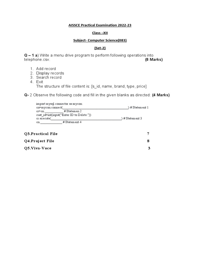 Aissce Comp. Sci. (Set-2) Q.P. | PDF