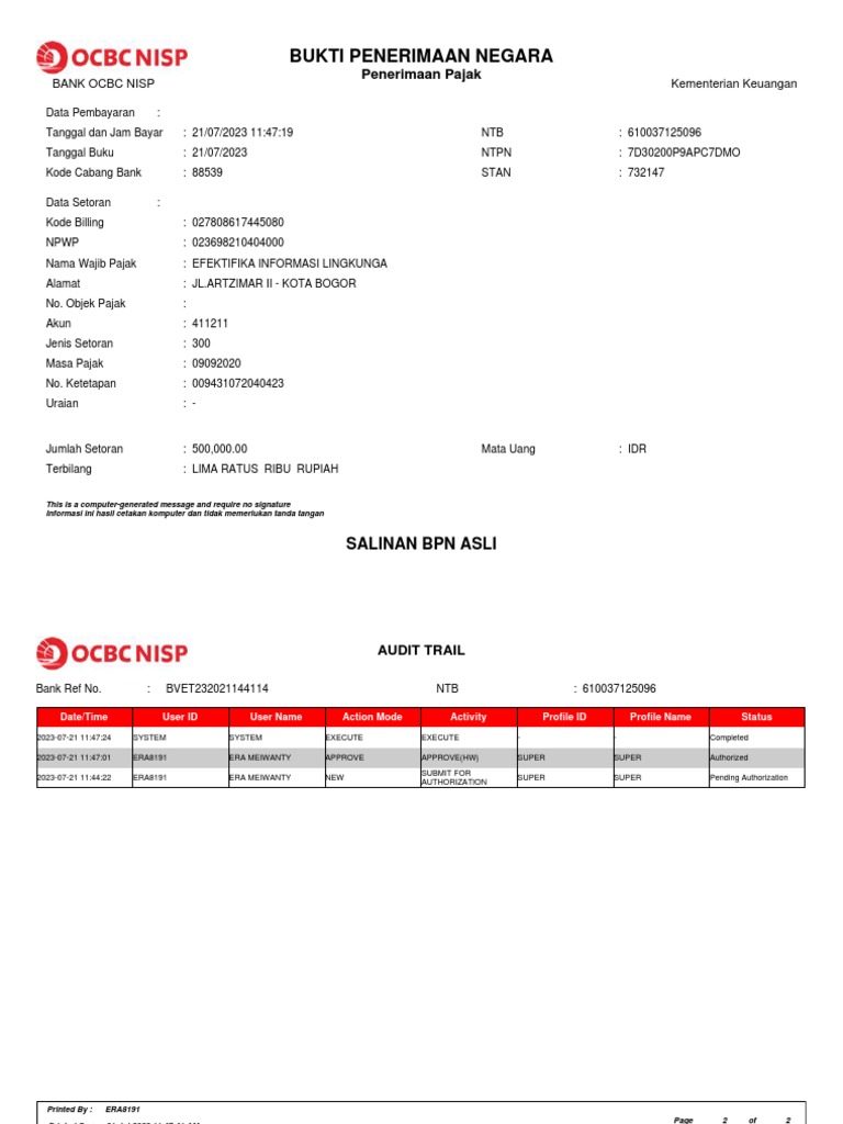 Bukti Penerimaan Negara | PDF