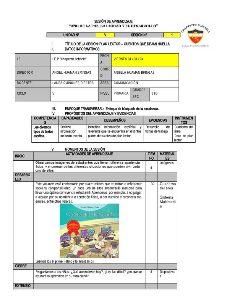 Sesión Plan Lector 6to | PDF