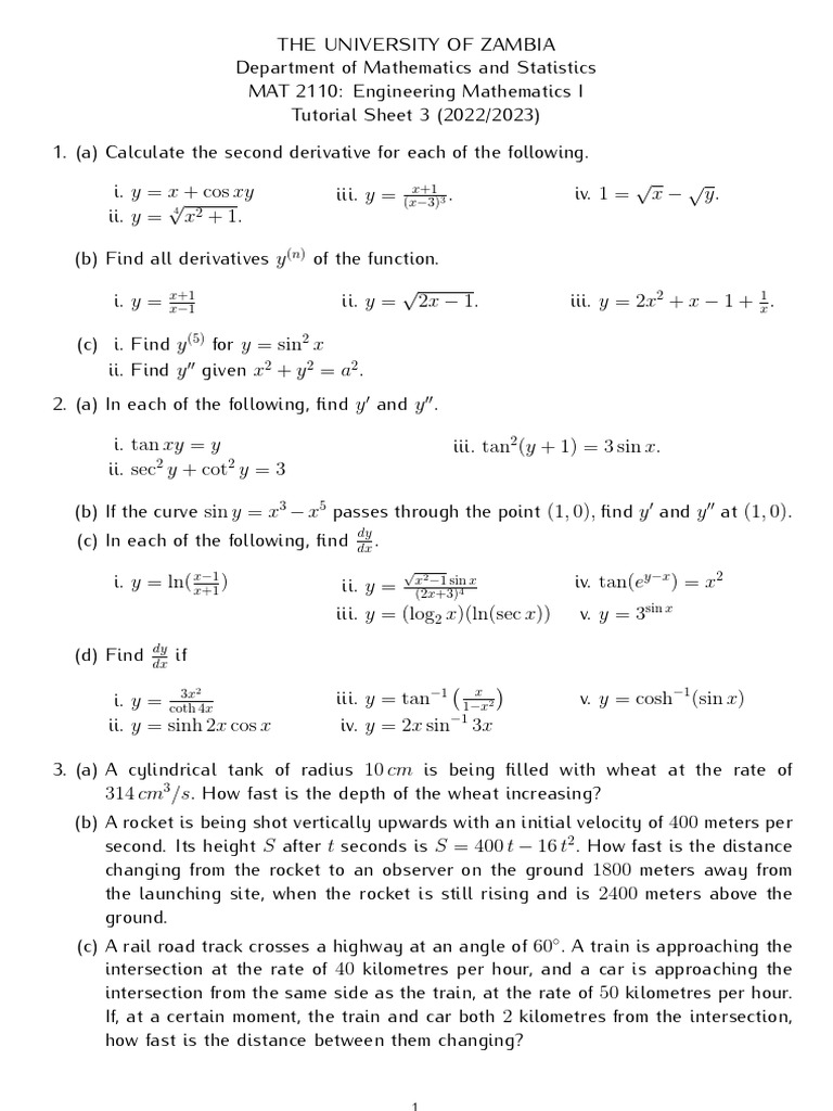 MAT2110 Tutorial Sheet 3 | PDF | Mathematical Concepts | Mathematics