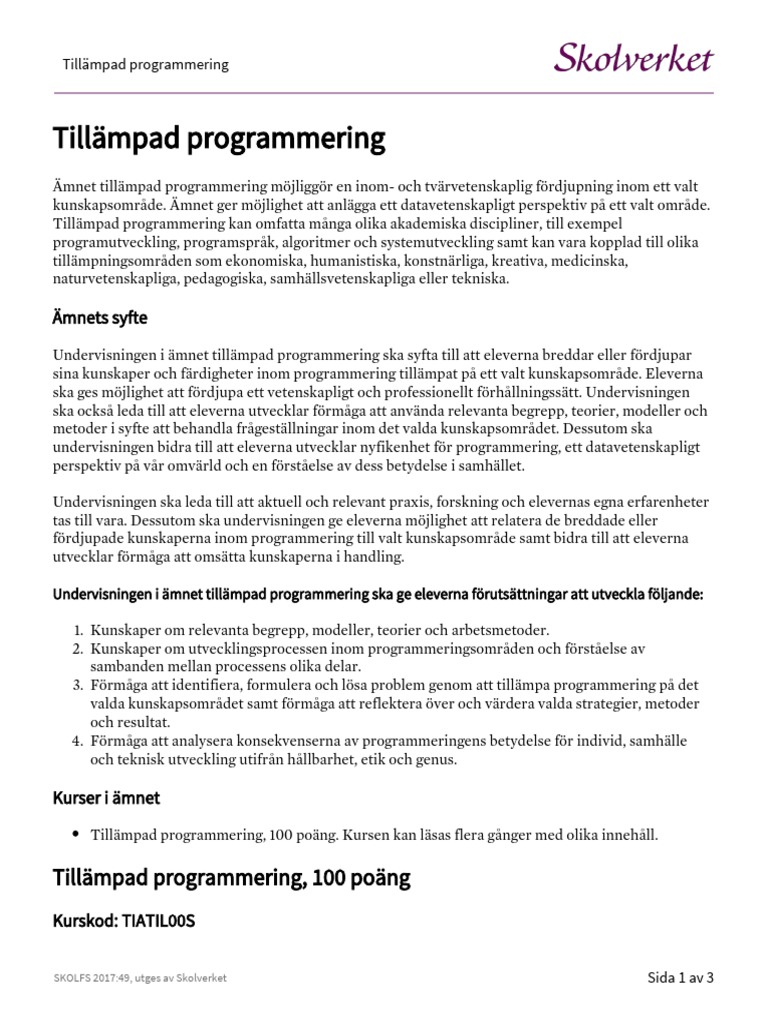 Tillampad Programmering | PDF