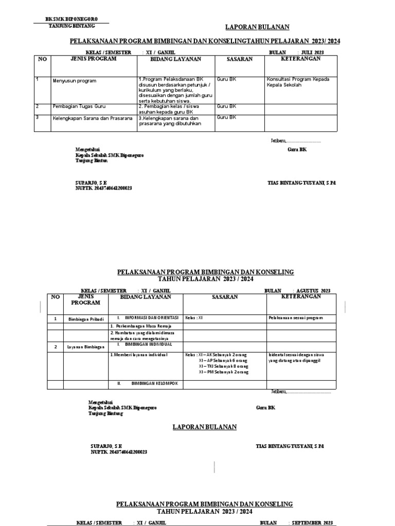Program BK Bulanan | PDF