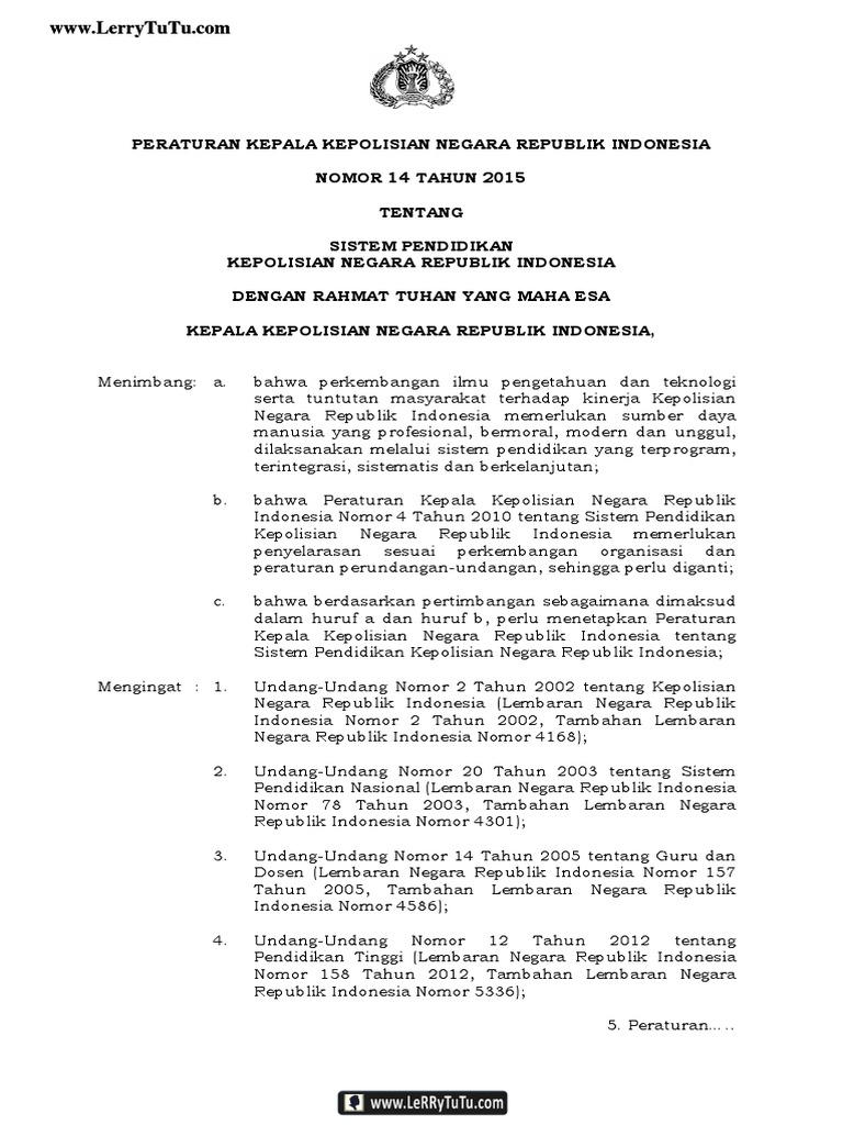Perkap No 14 Tahun 2015 Sistem Pendidikan Polri Lerry Tutu | PDF
