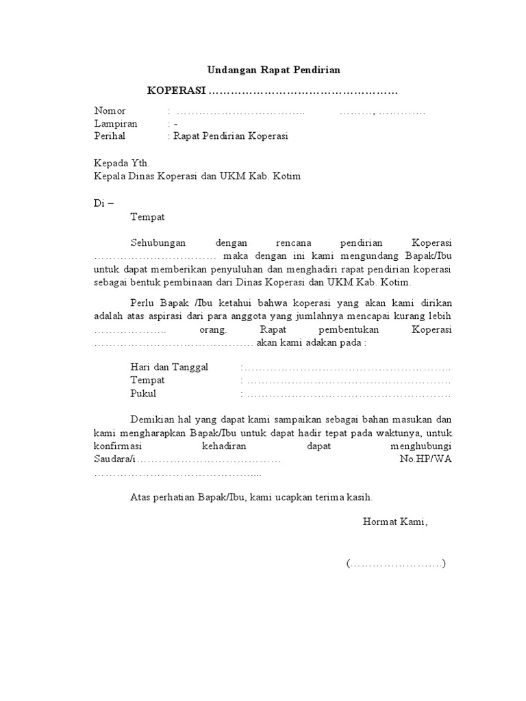 Saran Contoh Format Kelengkapan Administrasi Pendirian Koperasi | PDF