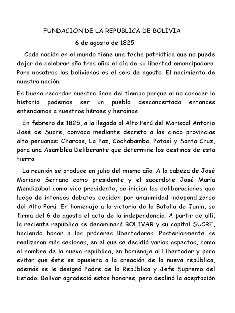 Fundacion de La Republica de Bolivia | PDF | Ciencias sociales