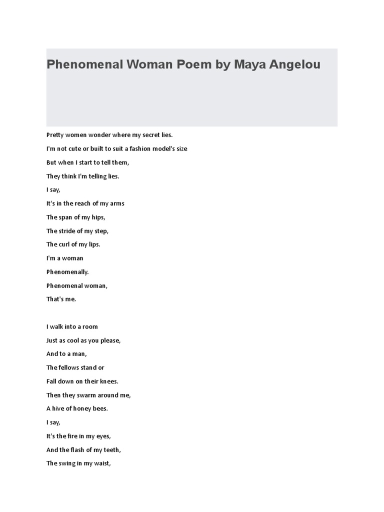 Maya Angelou's Phenomenal Woman Poem | PDF