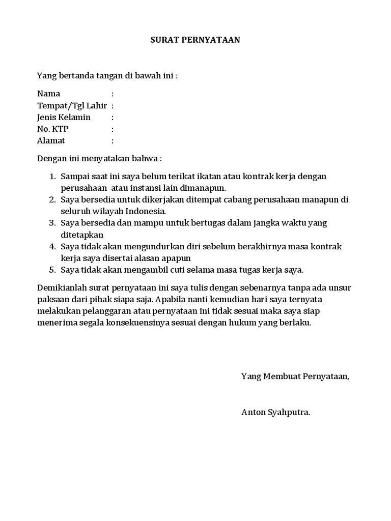 Contoh Surat Pernyataan PDF | PDF