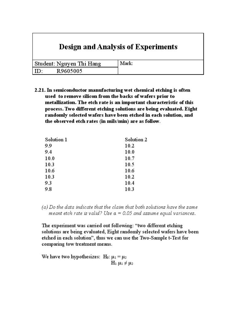 Design and Analysis of Experiments | PDF | Confidence Interval ...