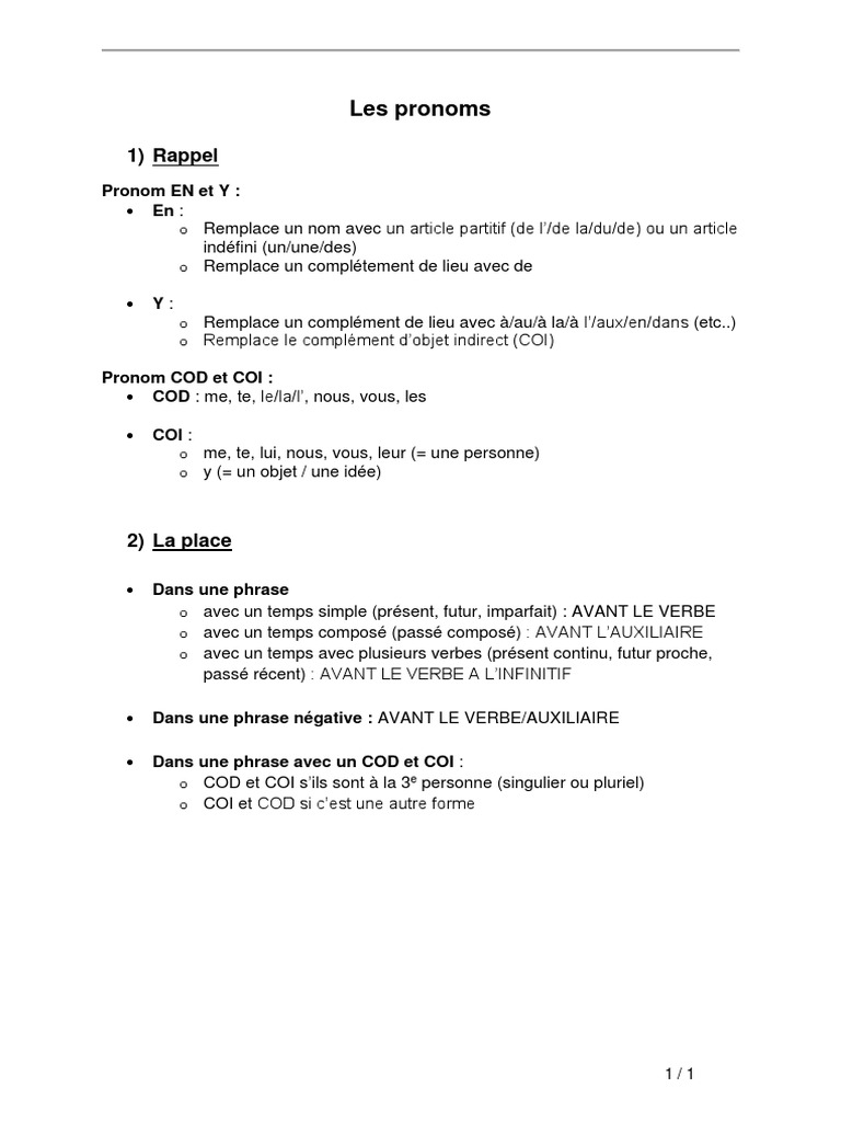 Les Pronoms | PDF