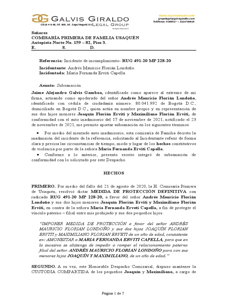 Subsanación Incidente de Incumplimiento. | PDF