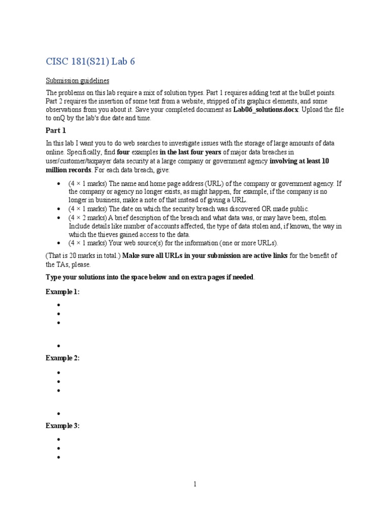 CISC181 Lab06 Final | PDF | Data Management | Computing