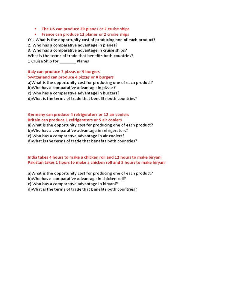 Comparative Advantage - Assignment | PDF