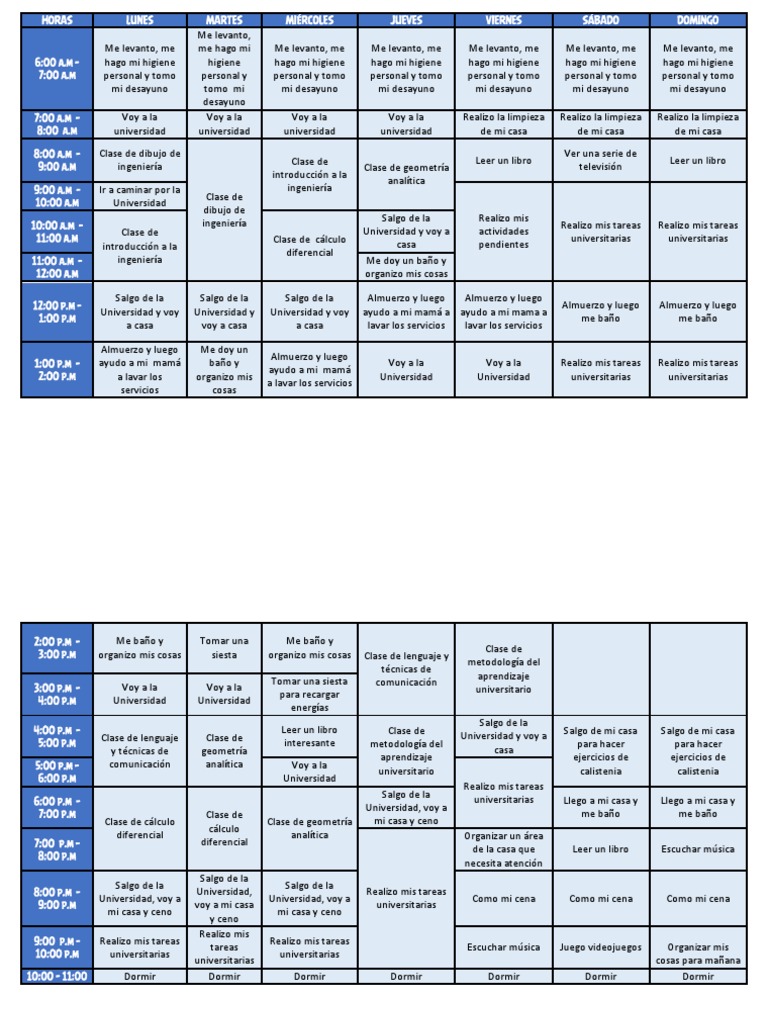 Mi Horario Diario | PDF
