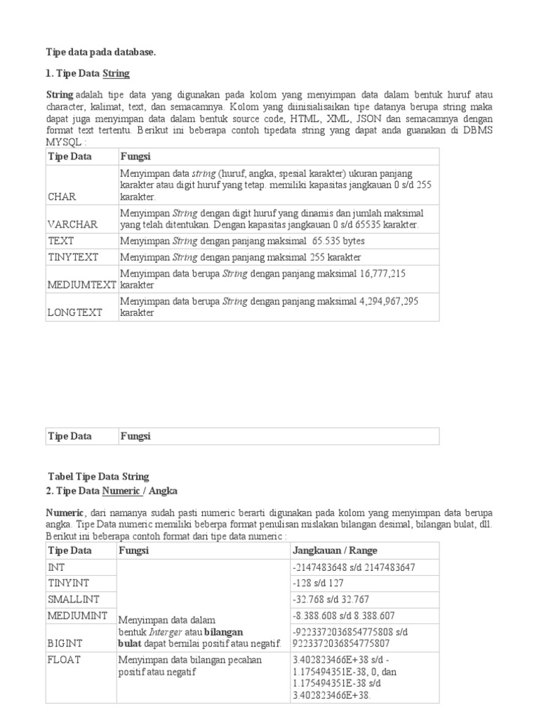 Tipe Data Pada Database | PDF
