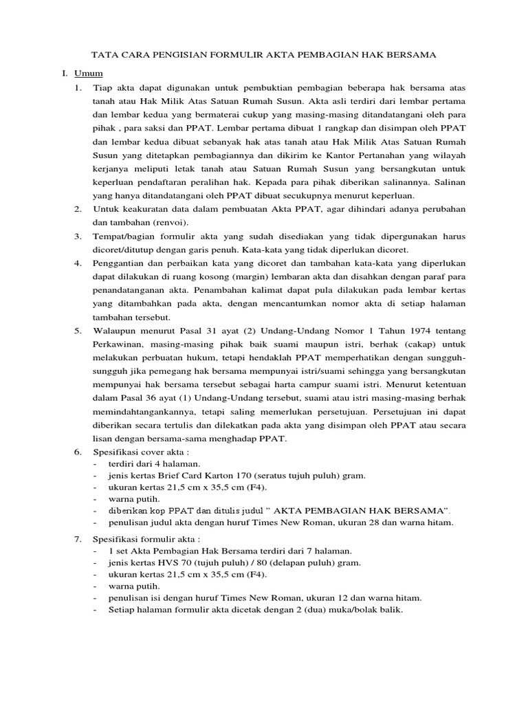 Pedoman Akta Pembagian Hak Bersama | PDF Pedoman Akta Pembagian Hak Bersama | PDF