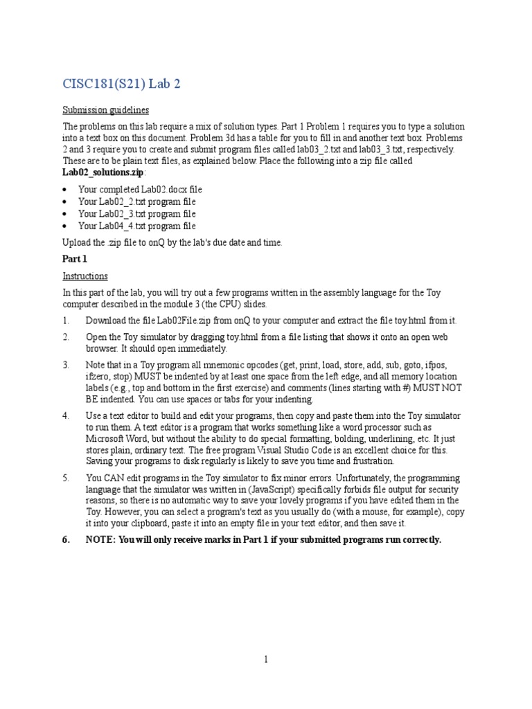 CISC181 - Lab02 - Final | PDF