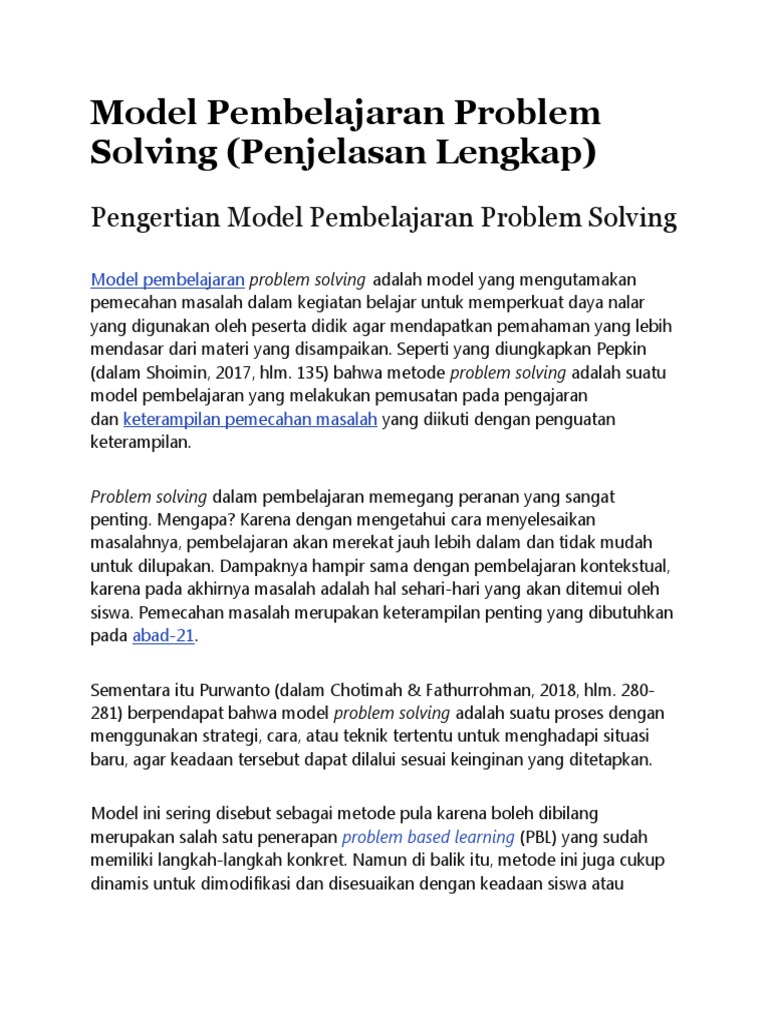 Model Pembelajaran Problem Solving | PDF | Karier & Perkembangan