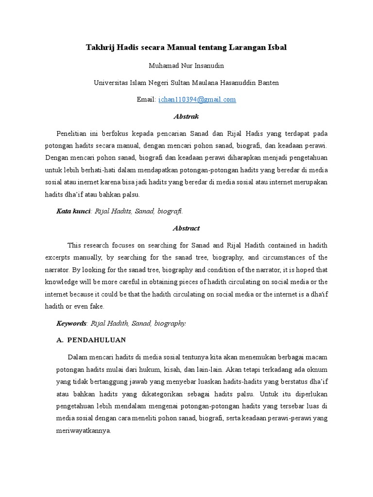 Takhrij Hadits Secara Manual Tentang Larangan Isbal | PDF