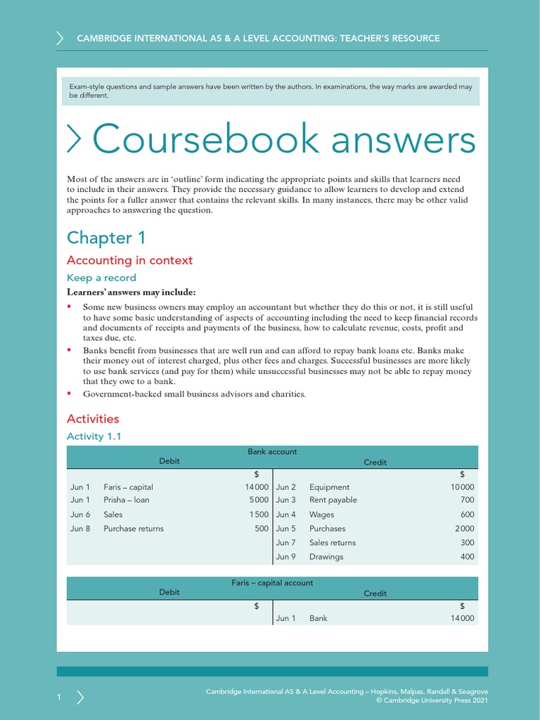 ASAL Accounting Coursebook Answers | PDF